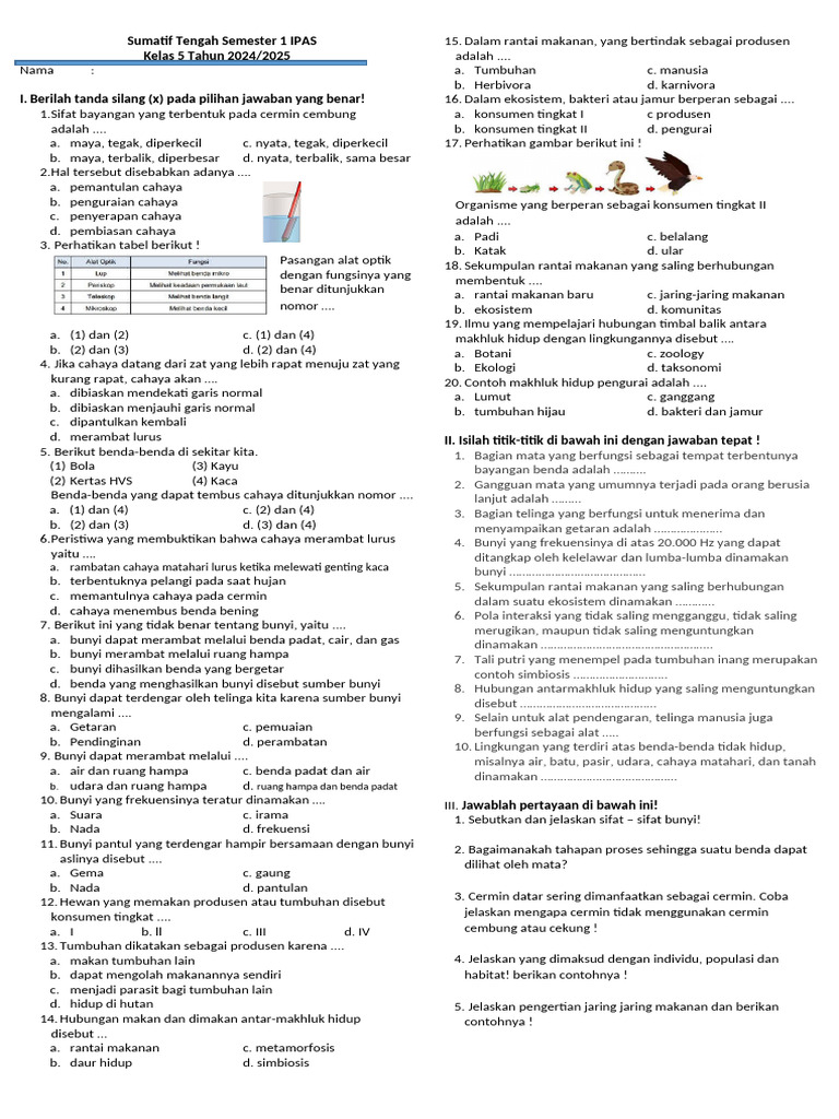 Soal Sumatif IPAS Kelas 5 | PDF