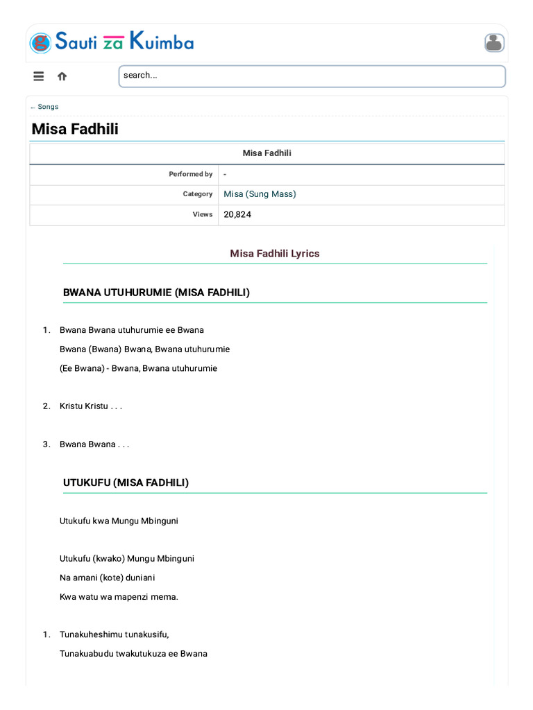 Misa Fadhili - Sauti Za Kuimba | PDF