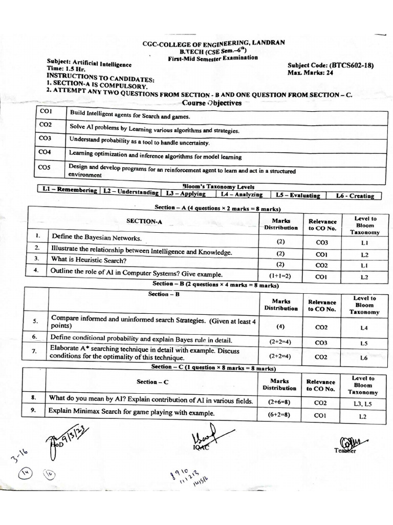 CSE COE MST-1 6th SEM 2023 | PDF