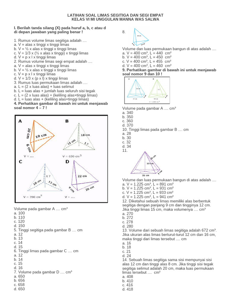 Latihan Soal Limas Segitiga Dan Segi Empat | PDF