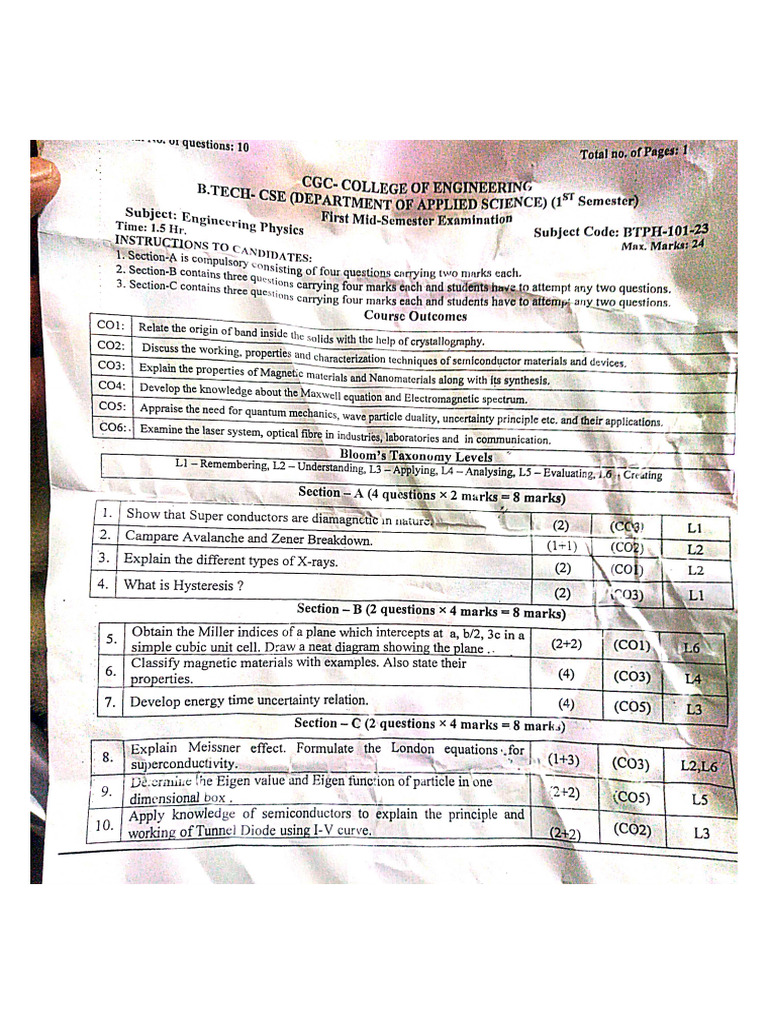 1ST Sem Cse Coe MST-1 2024 | PDF