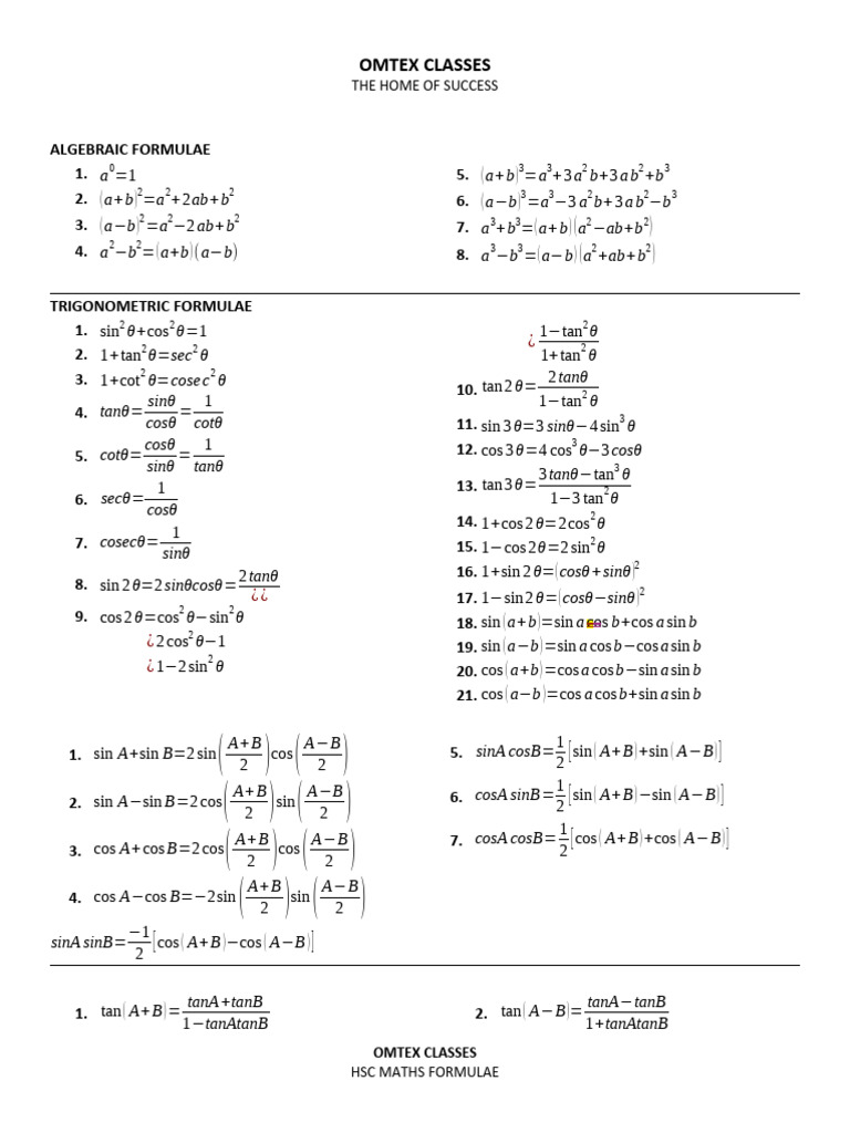 Trigonometric Formulae | PDF | Mathematical Relations | Rotation