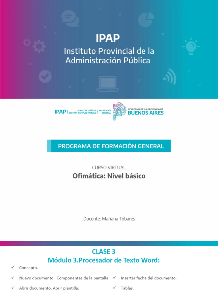 Ofimática - Nivel Básico - Clase 3 - Procesador de Texto Word - TOBARES ...