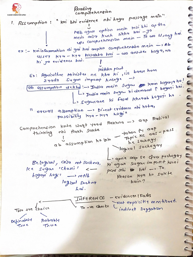Csat Comprehension Notes by Clear Vision For Upsc | PDF