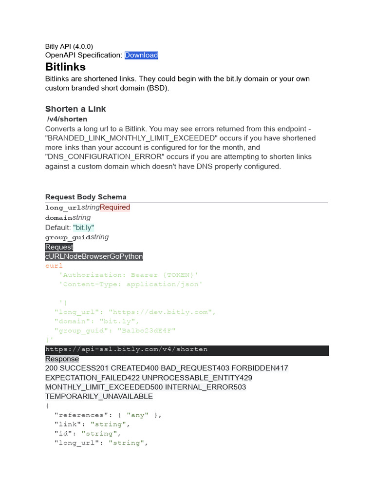 BITLY API REFERENCE | PDF | Computer Data | Computer Programming