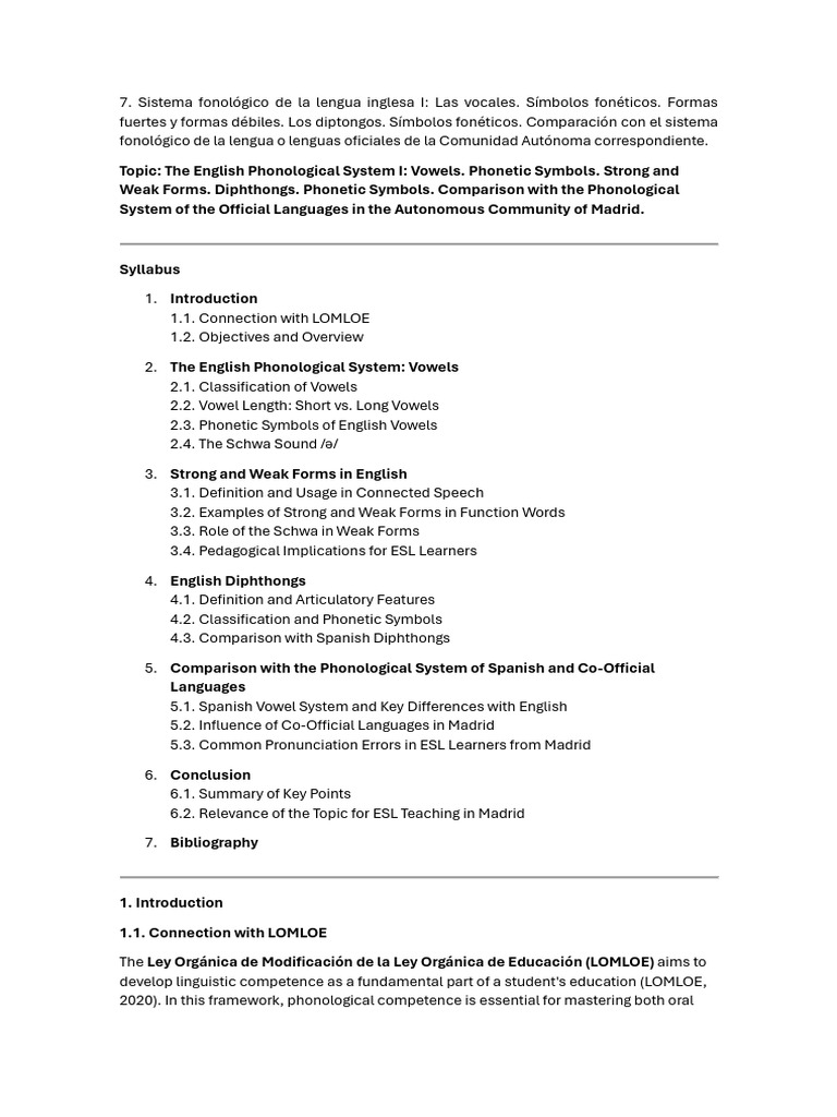 The English Phonological System I | PDF | Vowel | English Language