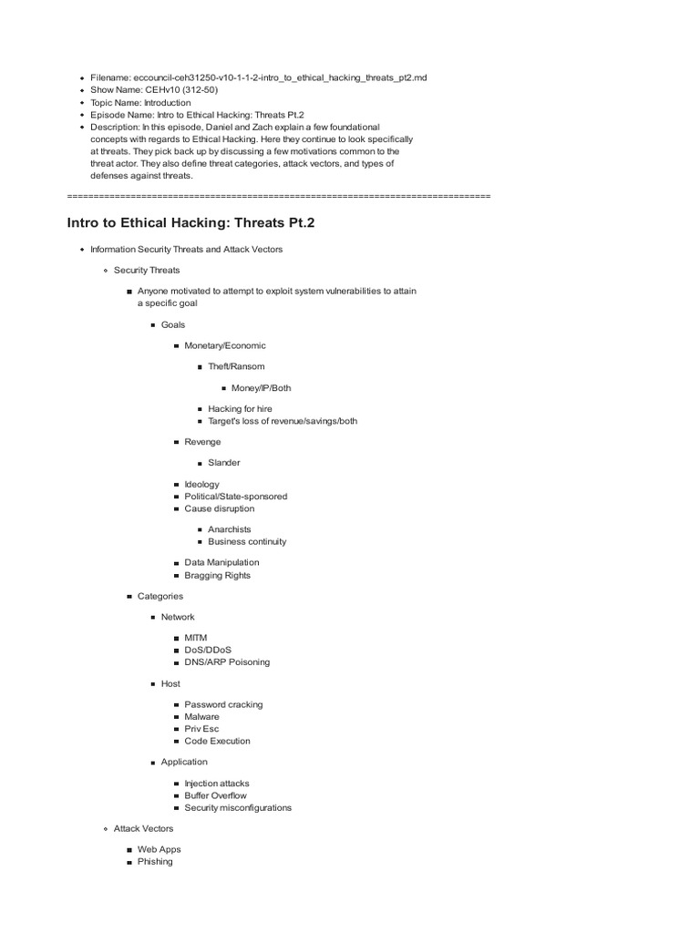 Eccouncil Ceh31250 v10 1 1 2 Intro - To - Ethical - Hacking - Threats ...