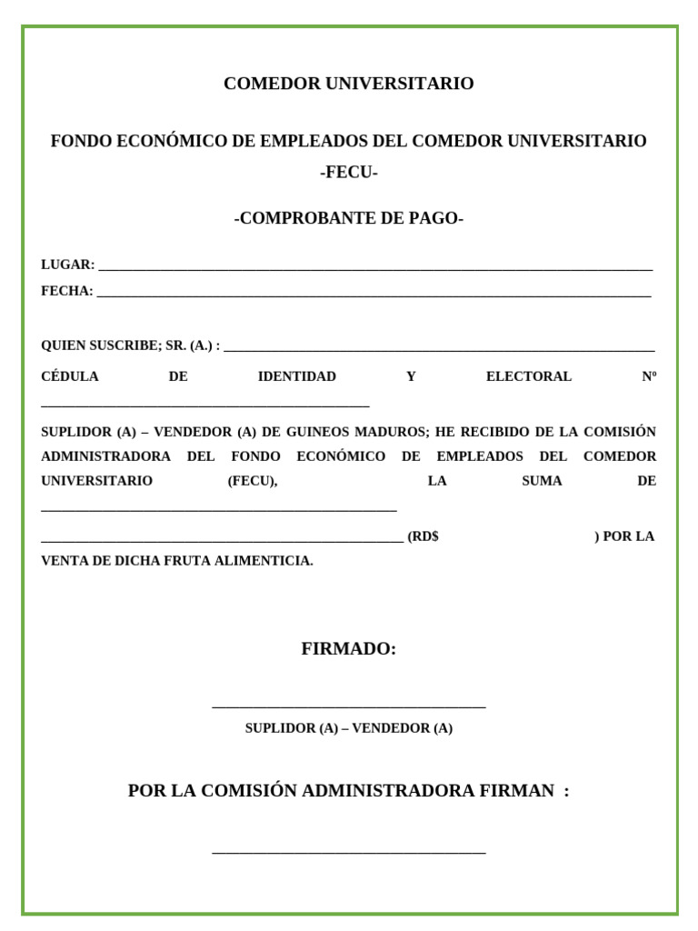 Comedor Universitario Formulario Comprobante de Pago. | PDF | Economias