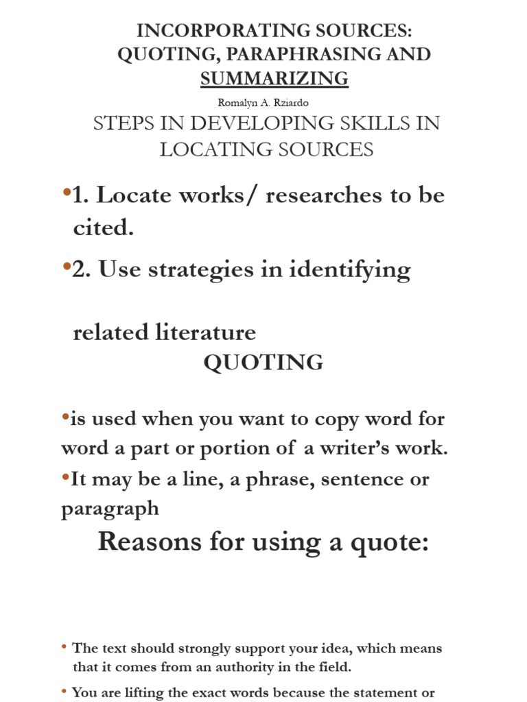 Quoting Paraphrasing Summarizing | PDF | Linguistics | Cognitive Science