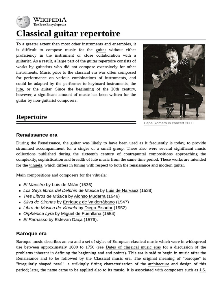 Classical Guitar Repertoire Guide | PDF | Guitar Family Instruments ...