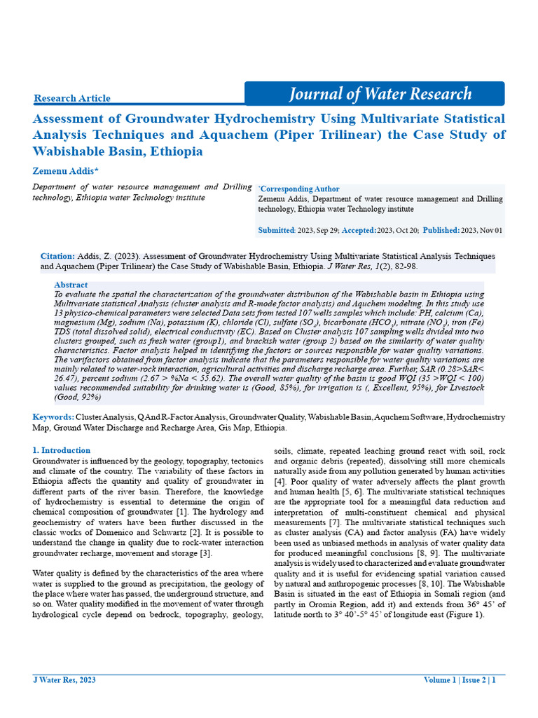 Assessment Of Groundwater Hydrochemistry Using Multivariate Statistical Analysis Techniques And