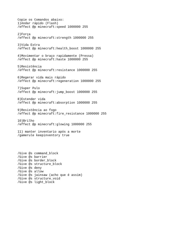 Comandos Minecraft (Nunca Apagar) | PDF