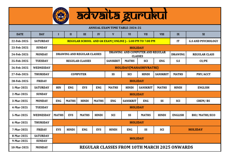 Annual Exam Time Table 2024-25 | PDF