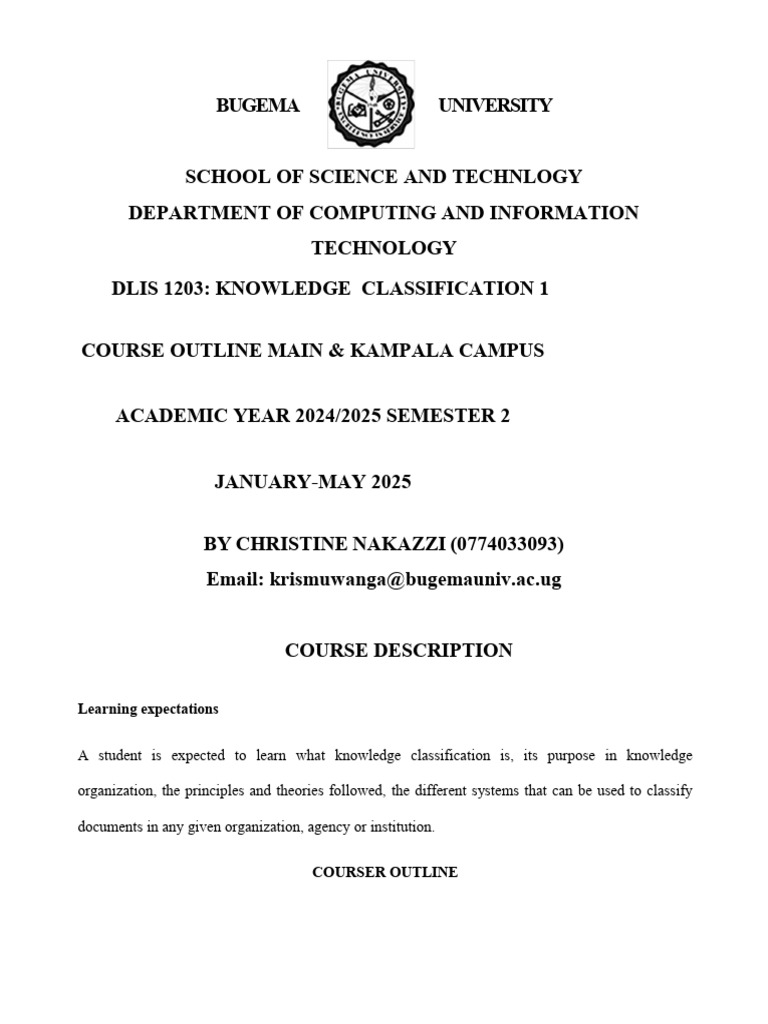 Knowledge Classification 1 2025 Course Outline | PDF | Library ...