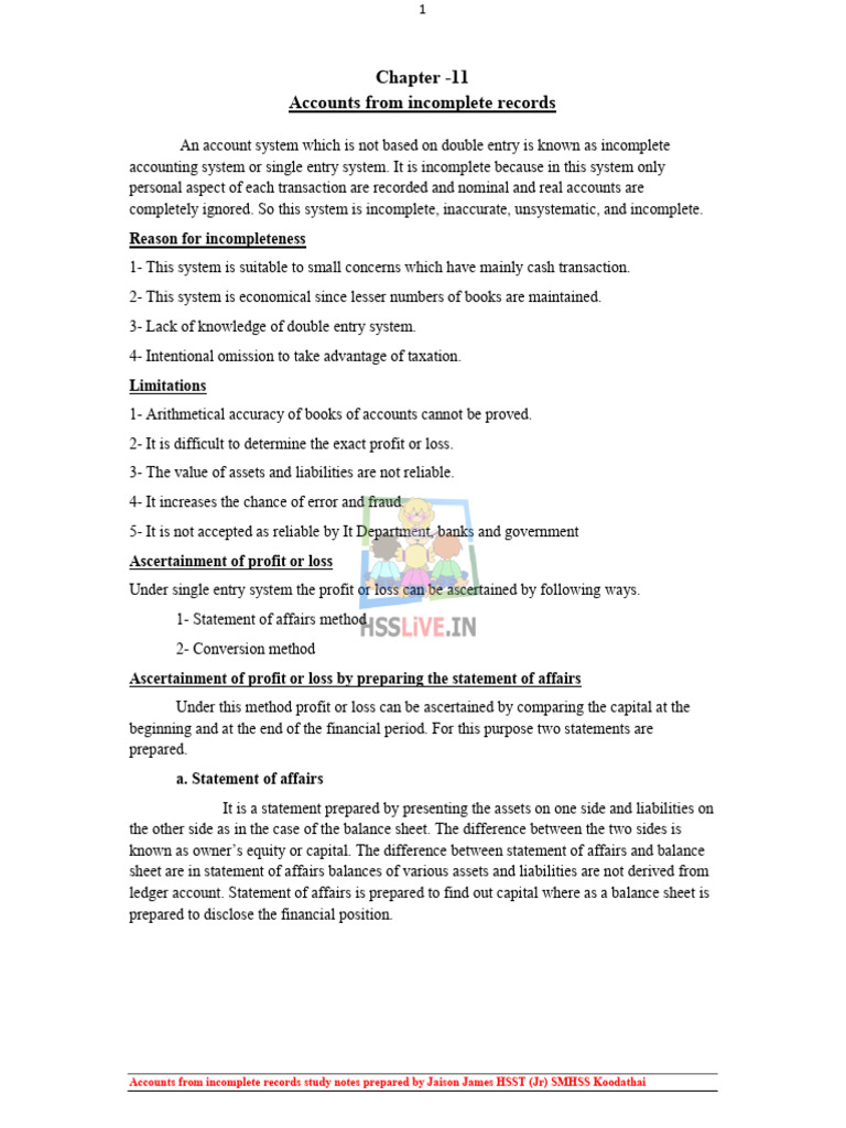 Hsslive-class-11-accountancy-Chapter 11 - Accounts From Incomplete ...