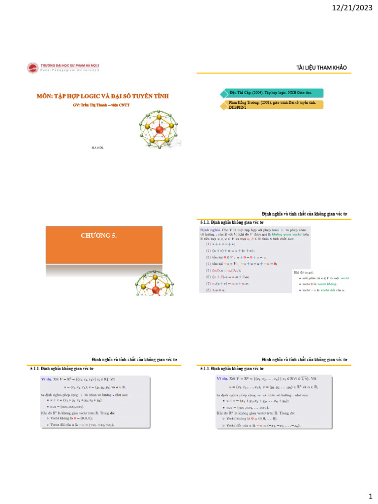 Slide_Ch5_Không gian vecto | PDF