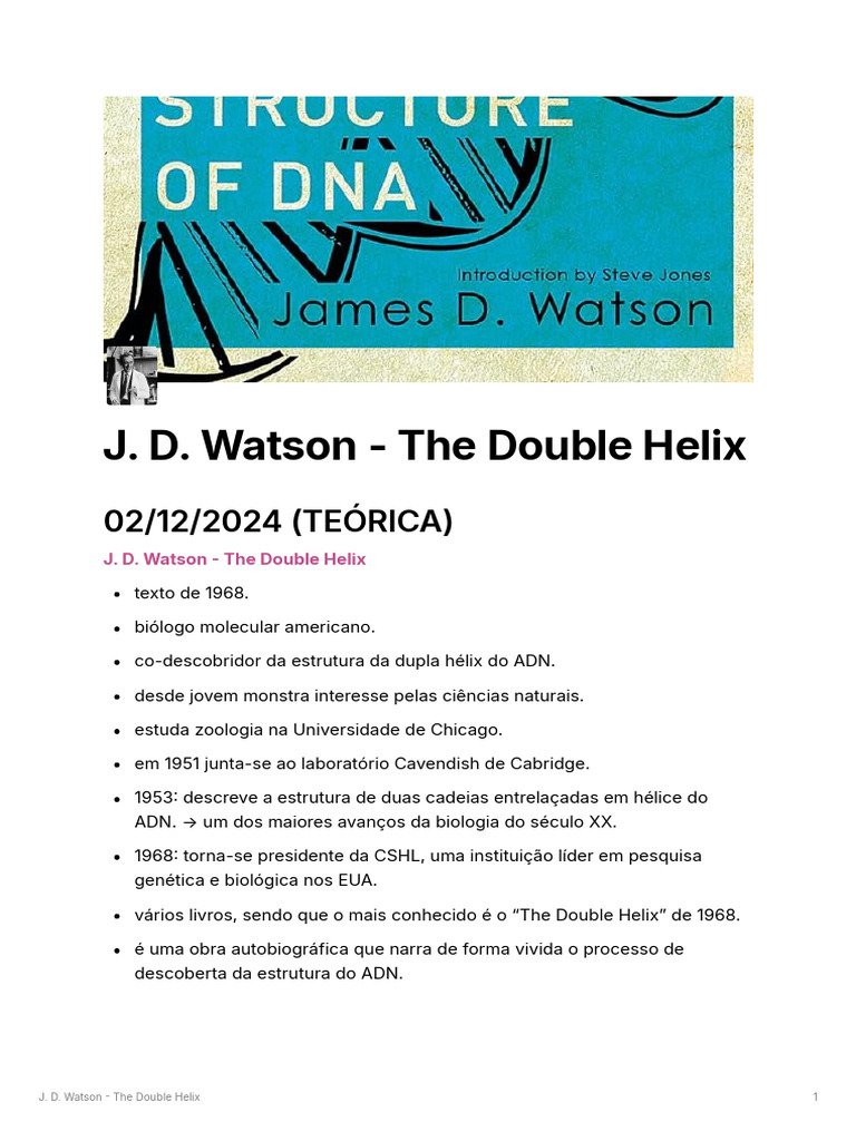 J. D. Watson - The Double Helix | PDF | DNA | James Watson