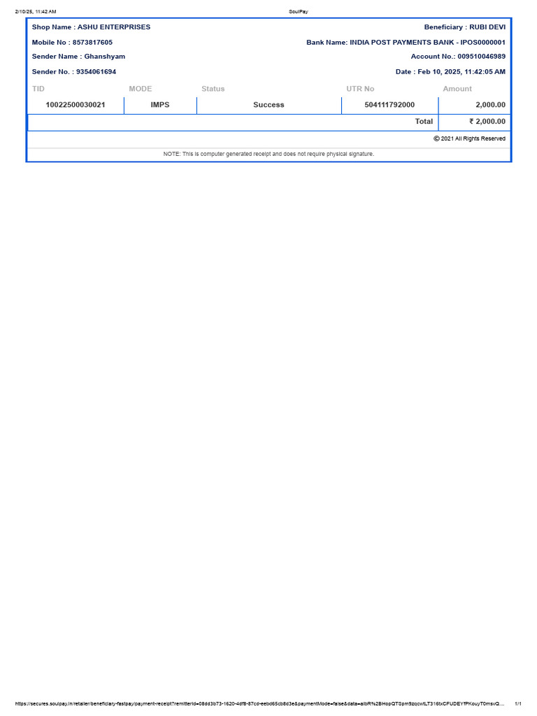 Payment Receipt for ASHU ENTERPRISES | PDF
