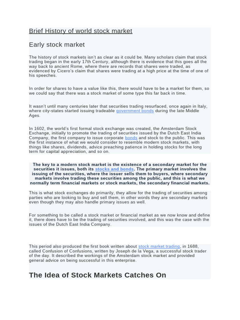 History of Global Stock Markets | PDF | Margin (Finance) | Put Option