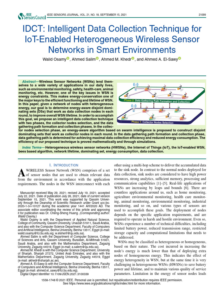 Idct Intelligent Data Collection Technique For Iot Enabled Heterogeneous Wireless Sensor
