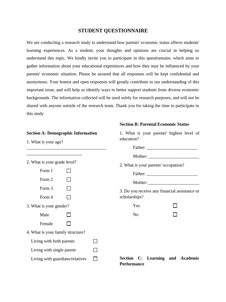 Student Questionnaire 091552 | PDF | Social Psychology