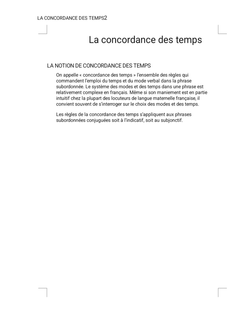 La Concordance des Temps en Français | PDF | Temps (grammaire) | Verbe