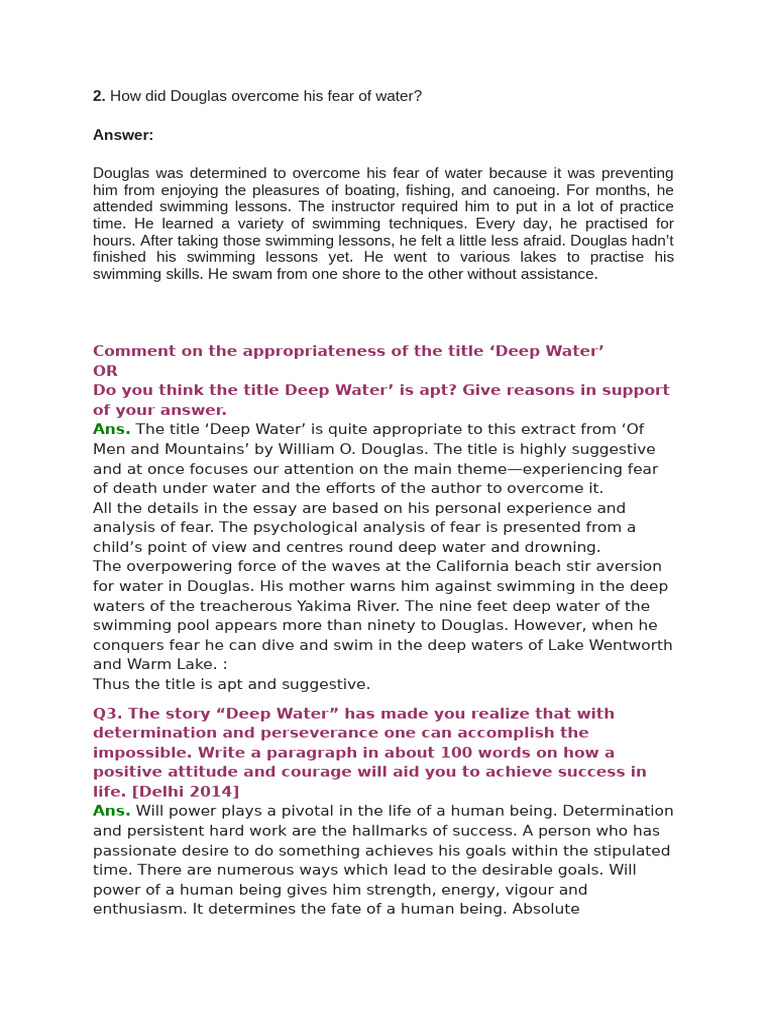 English Project Class 12 | PDF | Swimming | Water