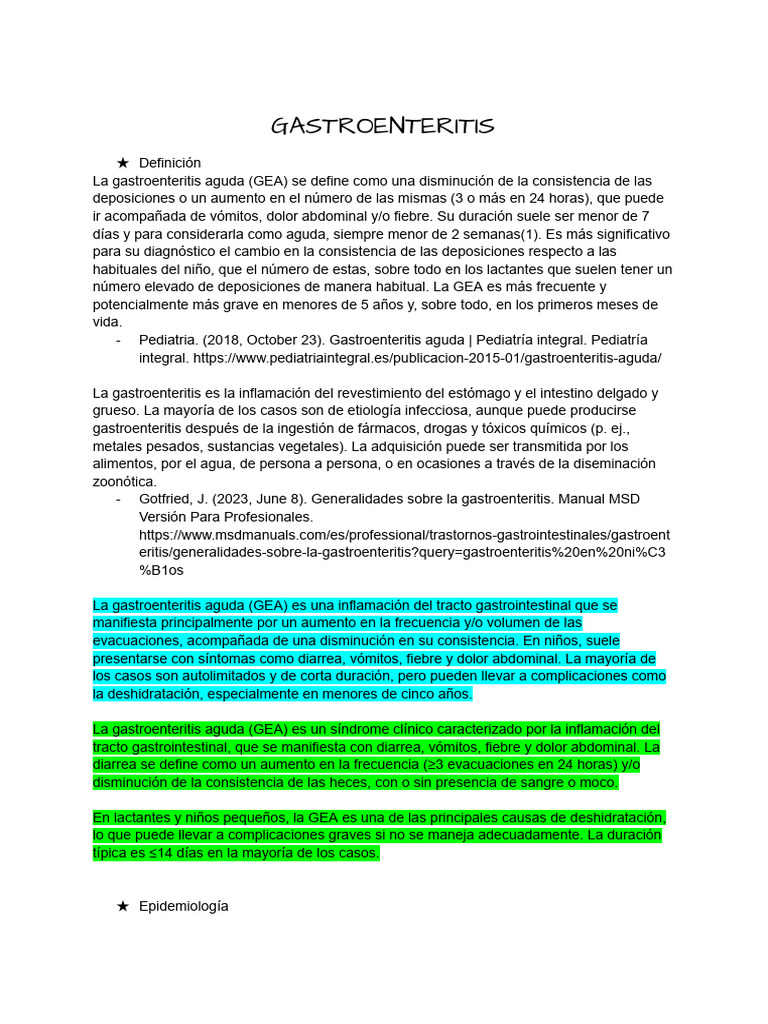 Gastroenteritis Aguda en Niños: Causas y Riesgos | PDF | Diarrea ...