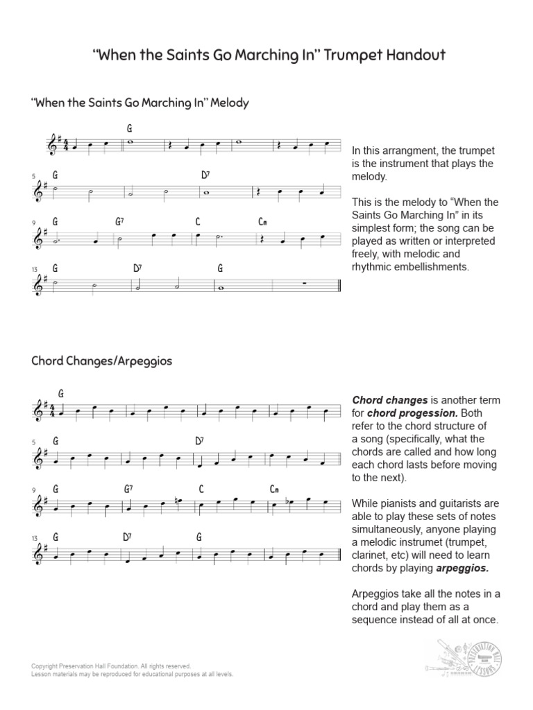 Trumpet Guide - When The Saints Go Marching in | PDF | Harmony ...