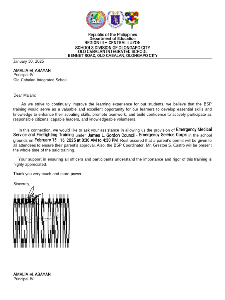 BSP Training Request for Student Development | PDF