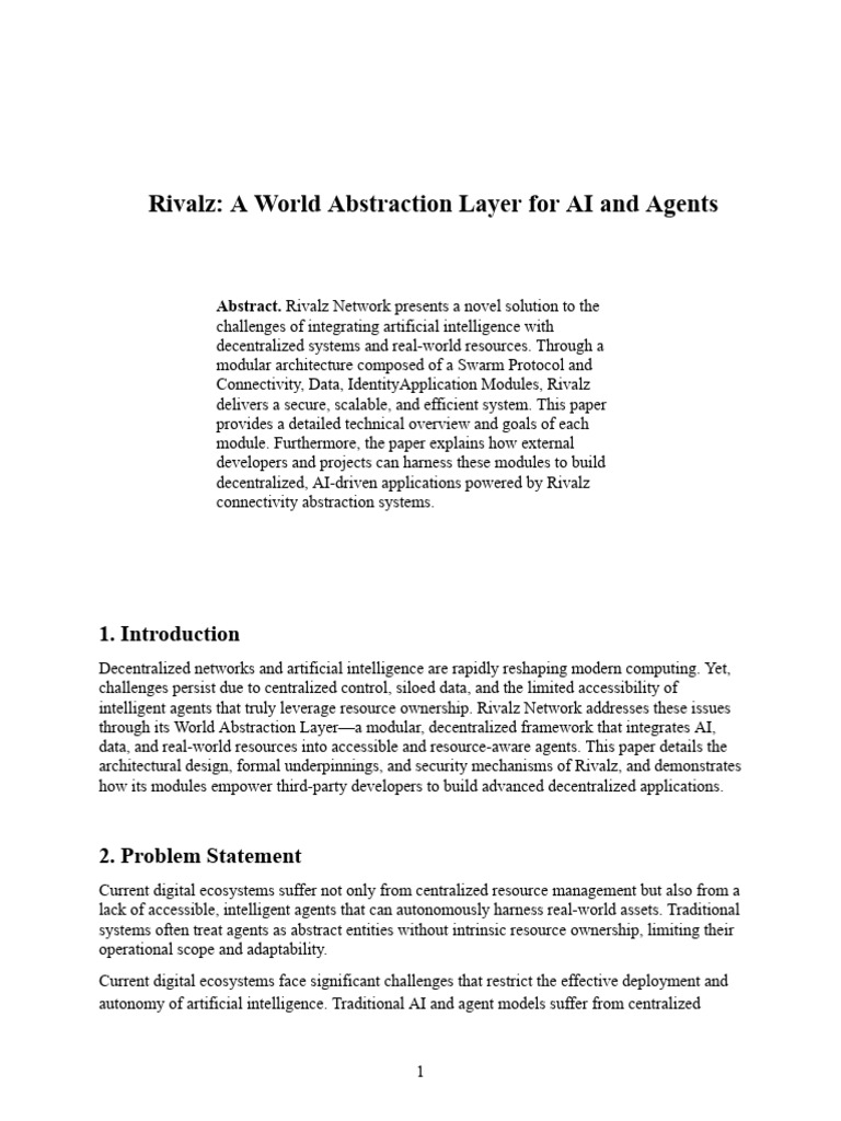 Rivalz - A World Abstraction Layer. | PDF | Artificial Intelligence | Intelligence (AI) & Semantics