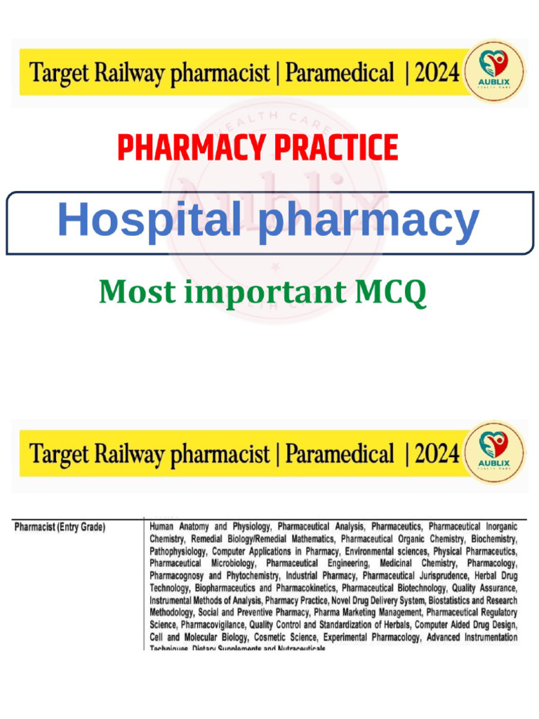 Hospital Pharmacy Most Imp MCQ, Aublix - Ajay | PDF