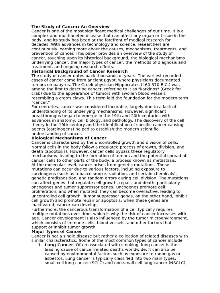 Overview of Cancer Research and Treatment | PDF | Cancer | Lung Cancer