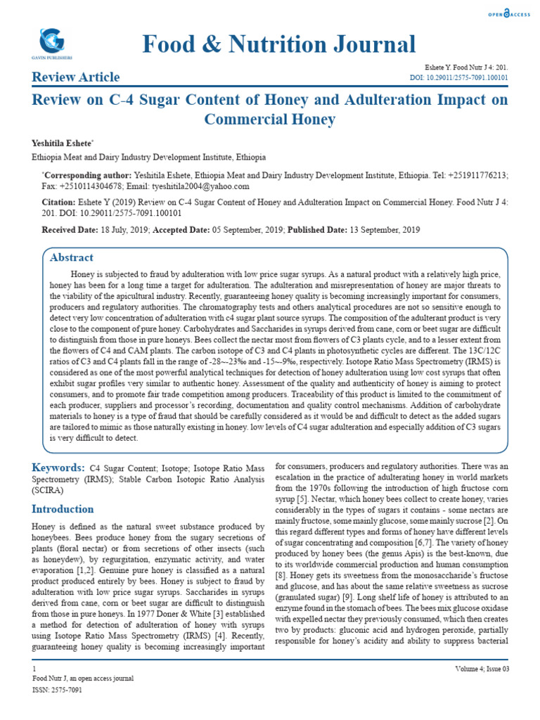 Yeshitila Honey C4 Sugar Content and Adulteration | PDF | Honey | Sucrose