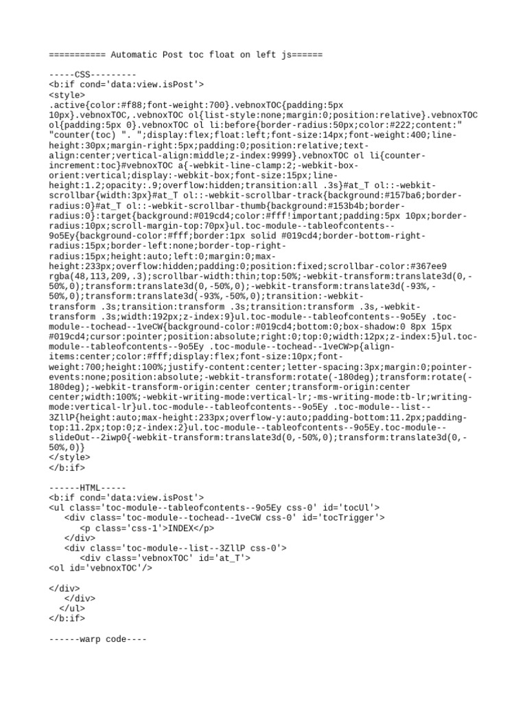 Floating Table of Contents JS | PDF