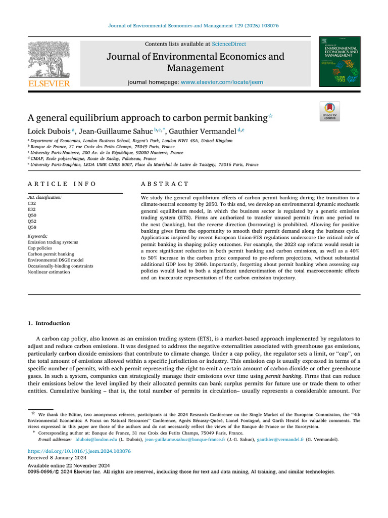 A General Equilibrium Approach To Carbon Permit Banking | PDF ...
