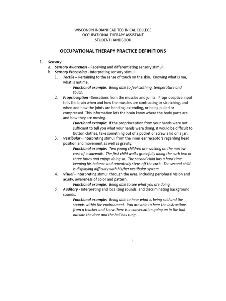 Occupational Therapy Practice Definitions | PDF | Senses ...