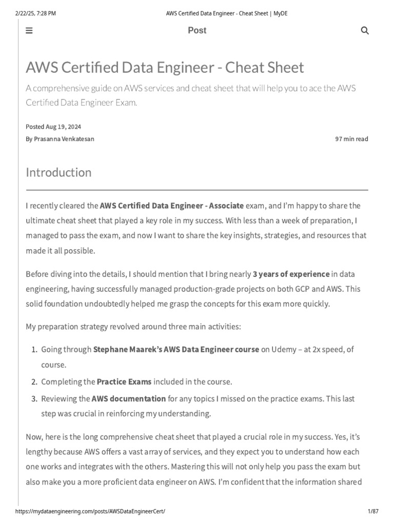 AWS Certified Data Engineer - Cheat Sheet - MyDE | PDF | Backup | Databases