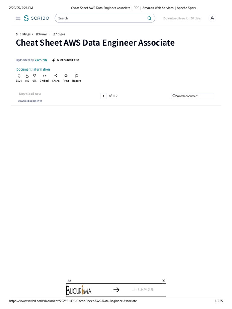 Cheat Sheet AWS Data Engineer Associate - PDF - Amazon Web Services ...