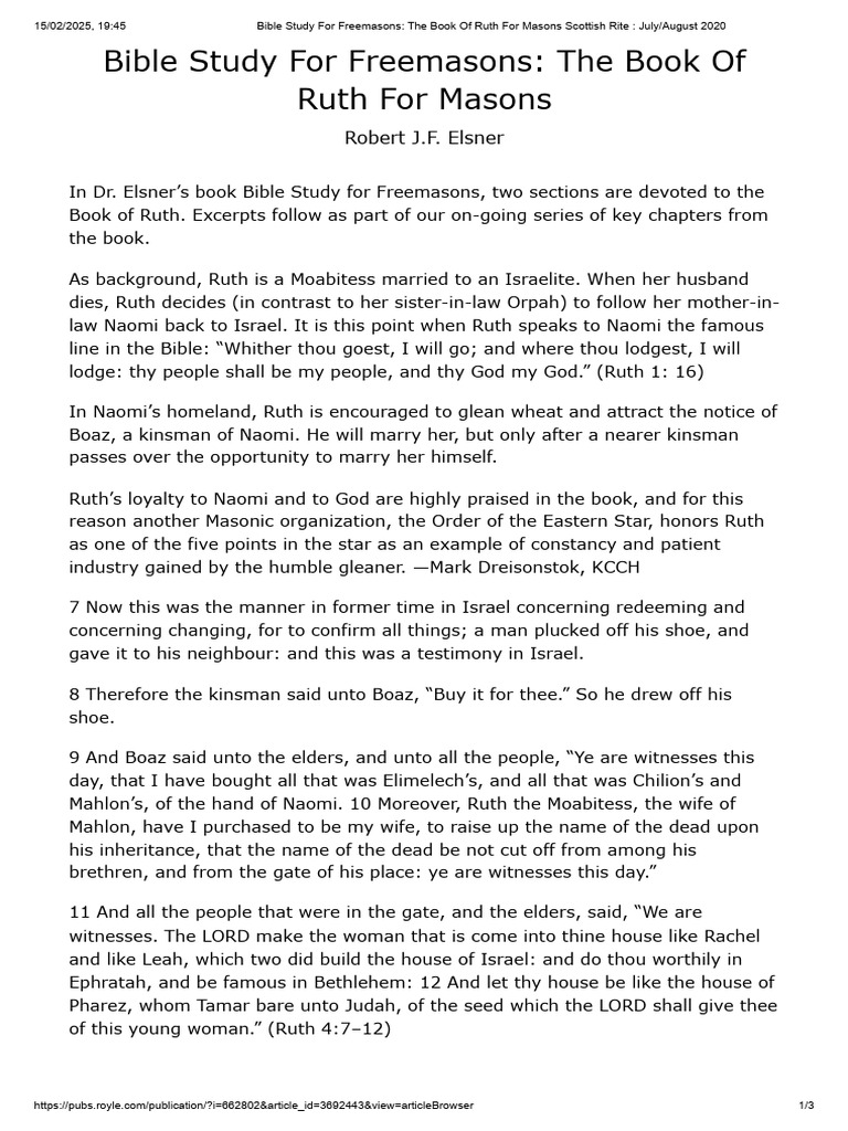Bible Study For Freemasons - The Book of Ruth For Masons Scottish Rite - July - August 2020 ...