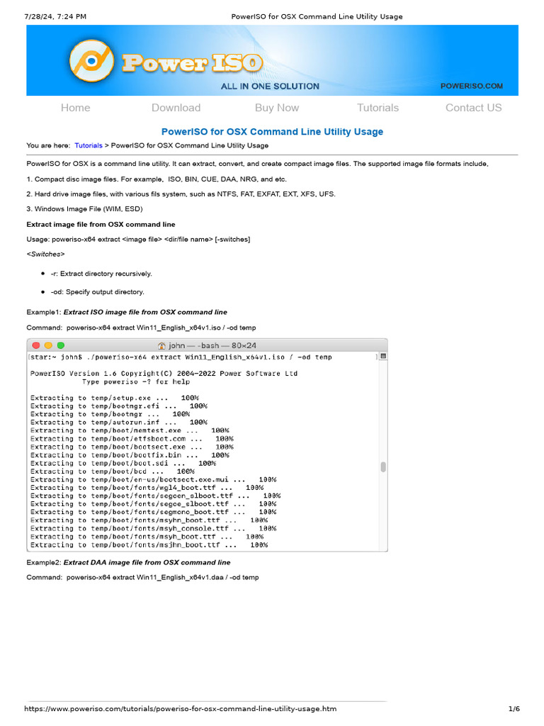 PowerISO For OSX Command Line Utility Usage | PDF | Command Line Interface | Computing Platforms