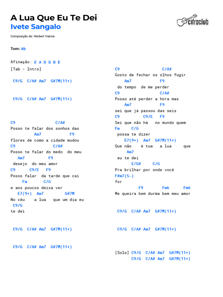 A Lua Que Eu Te Dei - Ivete Sangalo | PDF