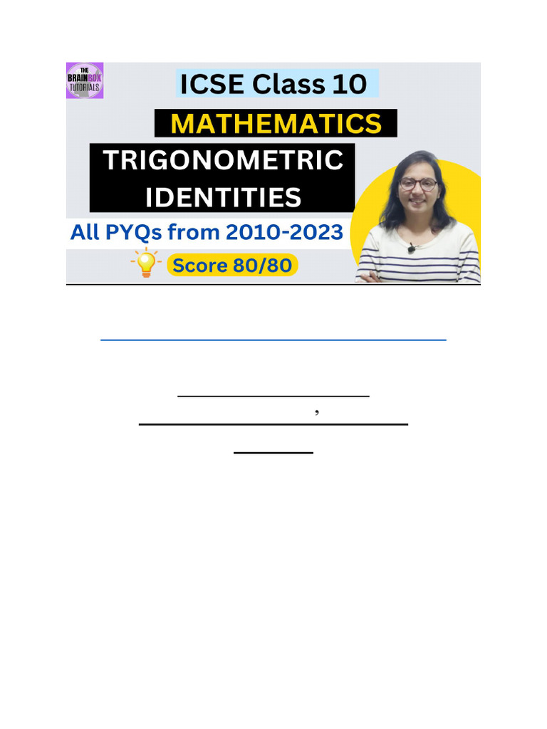 Trigonometric Identities PYQs for Class 10 | PDF | Trigonometric Functions | Mathematical Objects