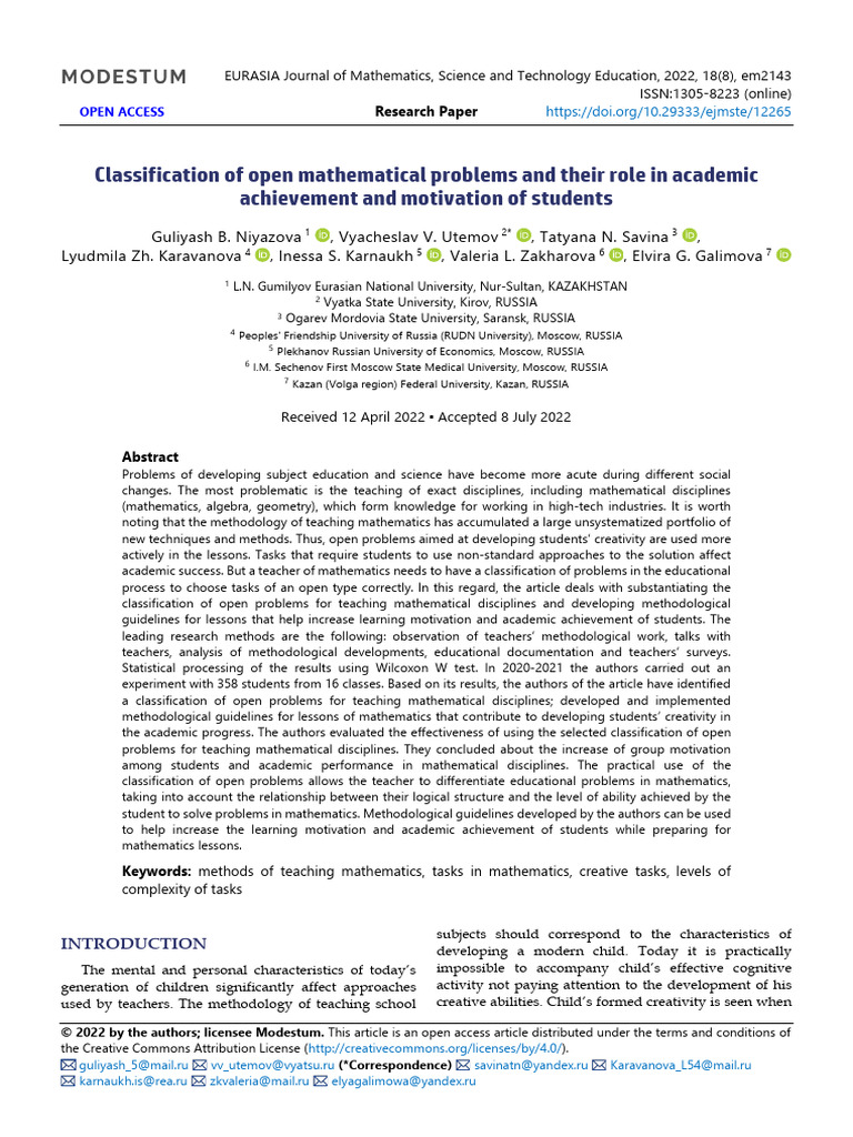 Classification of Open Math Problems | PDF | Methodology | Mathematics