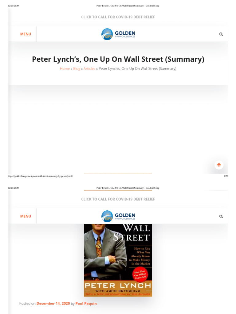 Peter Lynchs One Up on Wall Street PDF Summary GoldenFS.org 1 | PDF ...