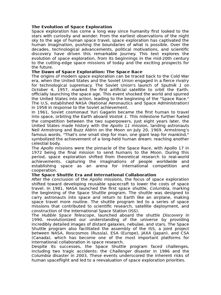 The Evolution of Space Exploration | PDF | Space Exploration | Nasa