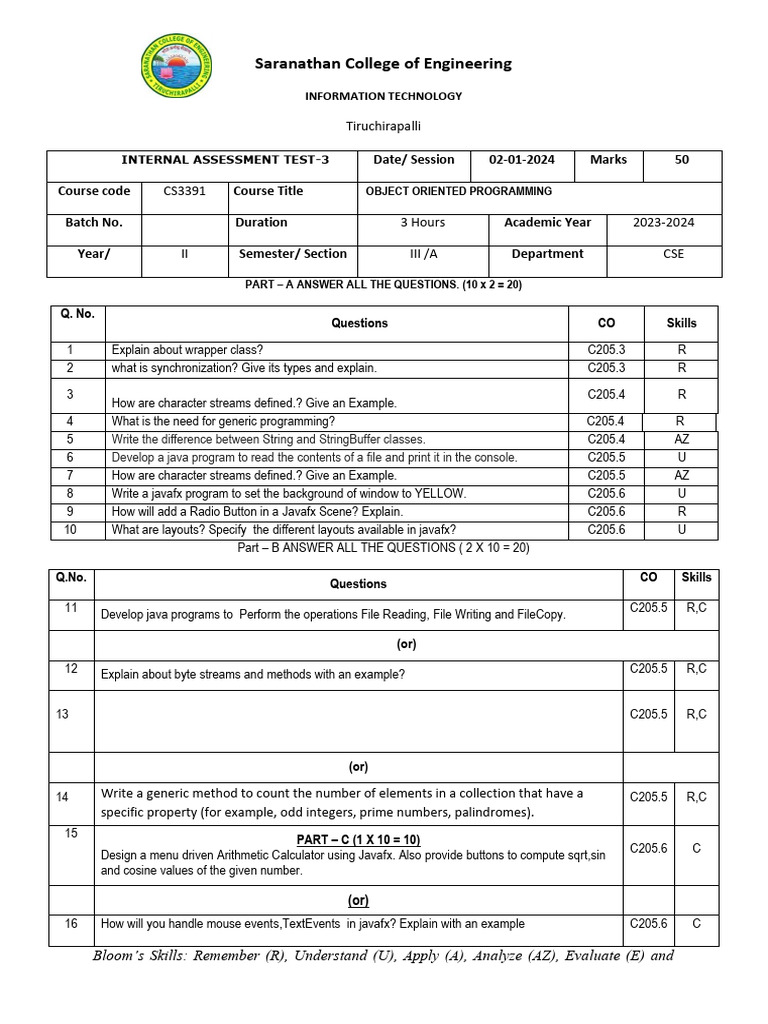Cs 3391 Object Oriented Programming 2 Pdf String Computer Science Java Programming 