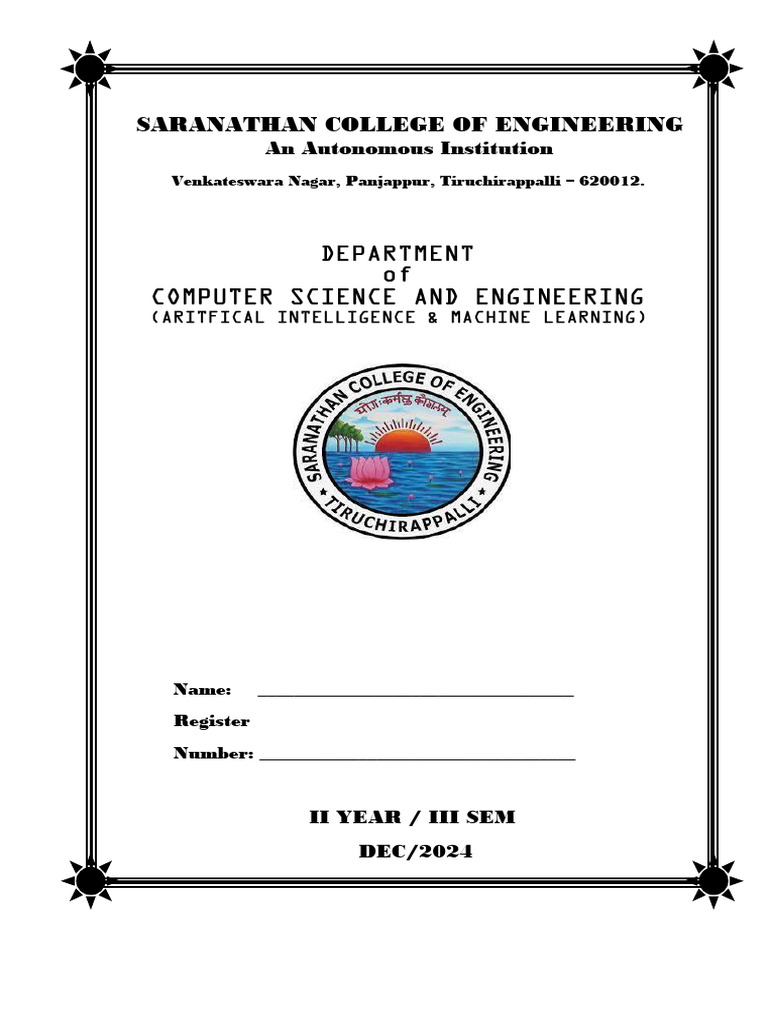 Cs3361 Ds Lab Aiml Front Cover | PDF