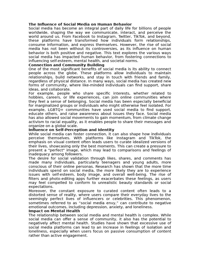 Social Media's Impact on Behavior | PDF | Popular Culture & Media ...