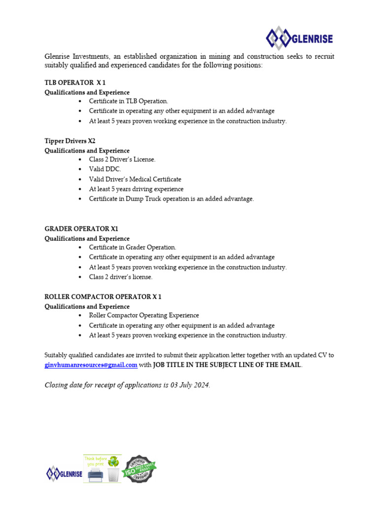 Advert - Operators and Tipper Drivers | PDF